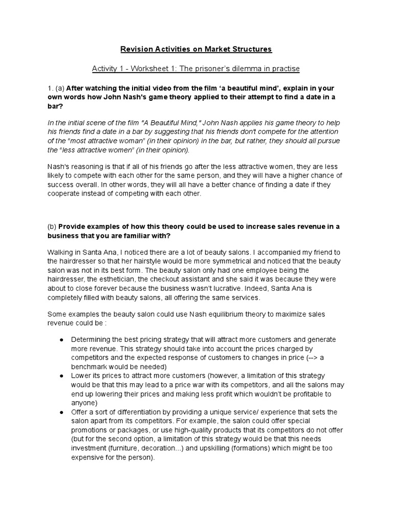 Revision Activities on Market Structures | PDF