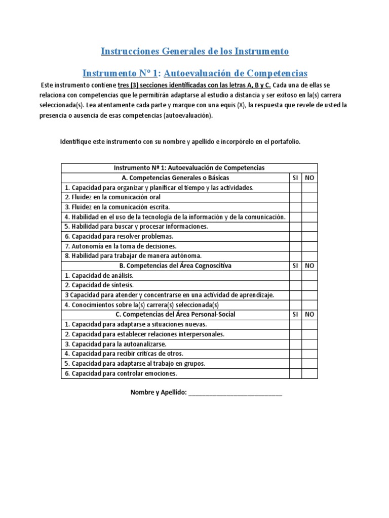 Autoevaluación de Competencias | PDF
