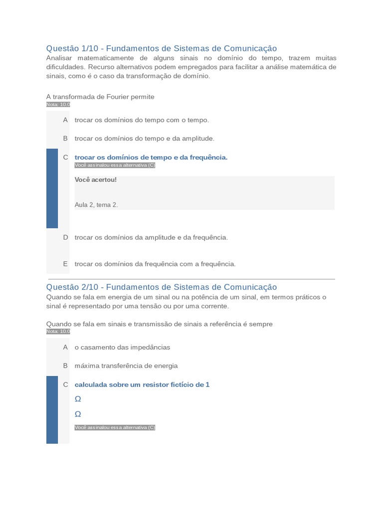 Apol 1.2 Fundament0s de Sistemas | PDF | Comunicação | Tempo