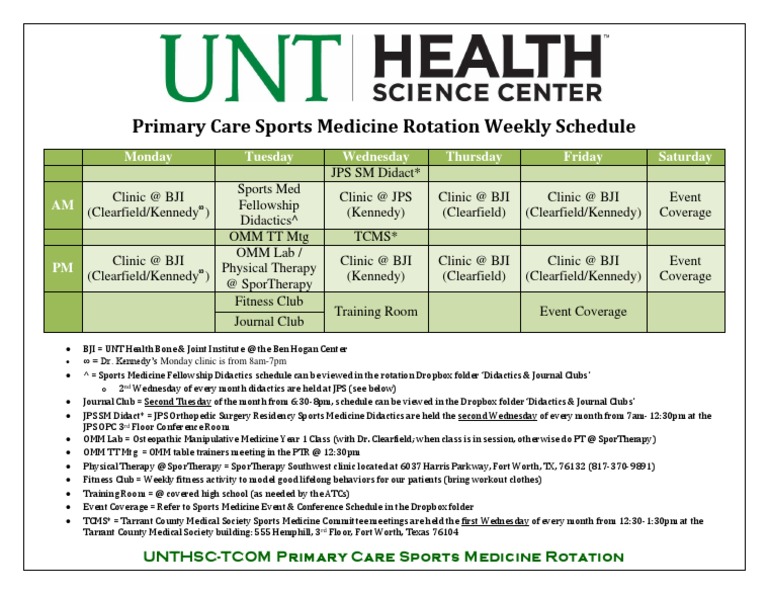 2 - Sports Med Rotation Weekly Schedule | PDF