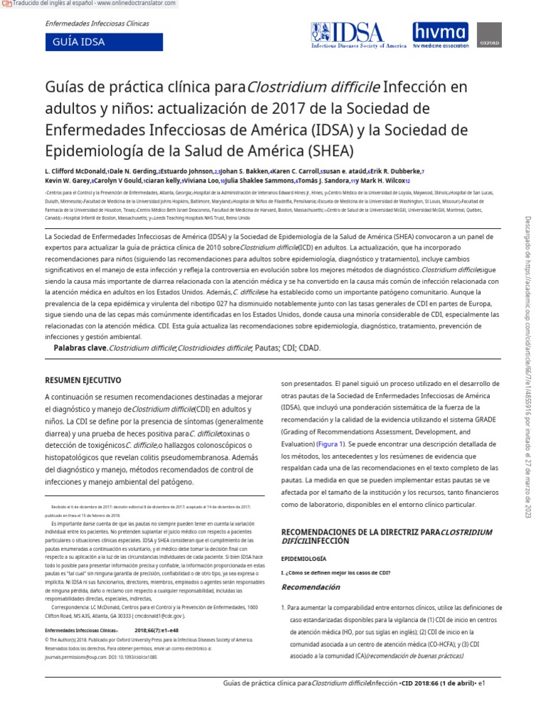 Clostridium Difficile: Guía Idsa | PDF | Medicina | Especialidades Medicas
