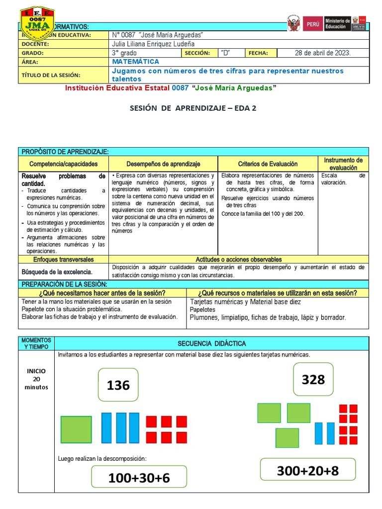 Jugamos Con Numeros de Tres Cifras | PDF | Aprendizaje | Evaluación