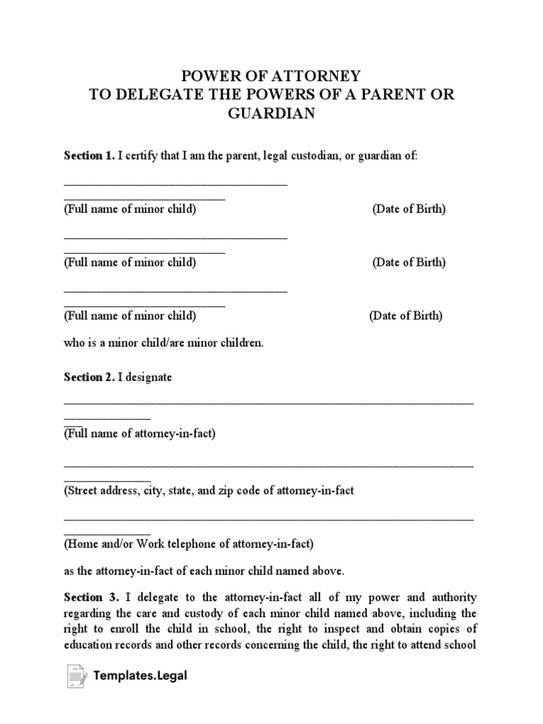 Minor Child Power of Attorney Templates - Legal | PDF | Social Science ...