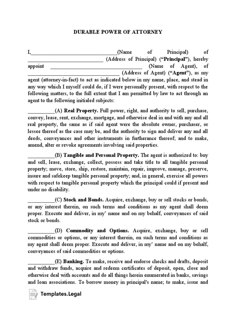 Durable Power of Attorney Templates - Legal | PDF