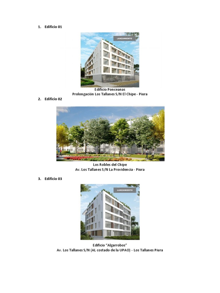 Edificio 01: Edificio Ponceanas Prolongación Los Tallanes S/N El Chipe - Piura | PDF