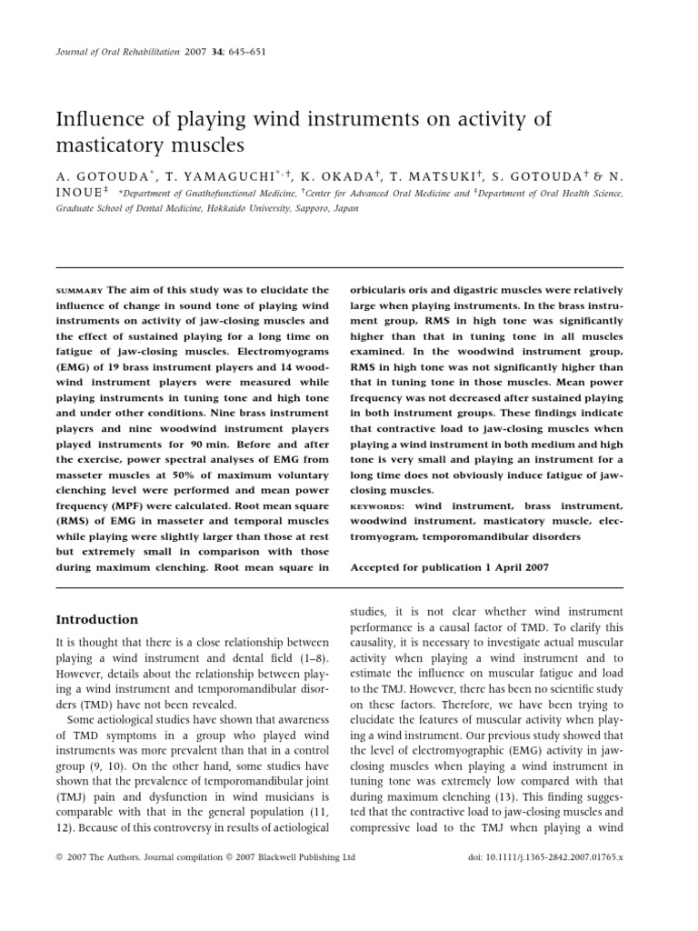 Influence of Playing Wind Instruments On Activity of Masticatory ...