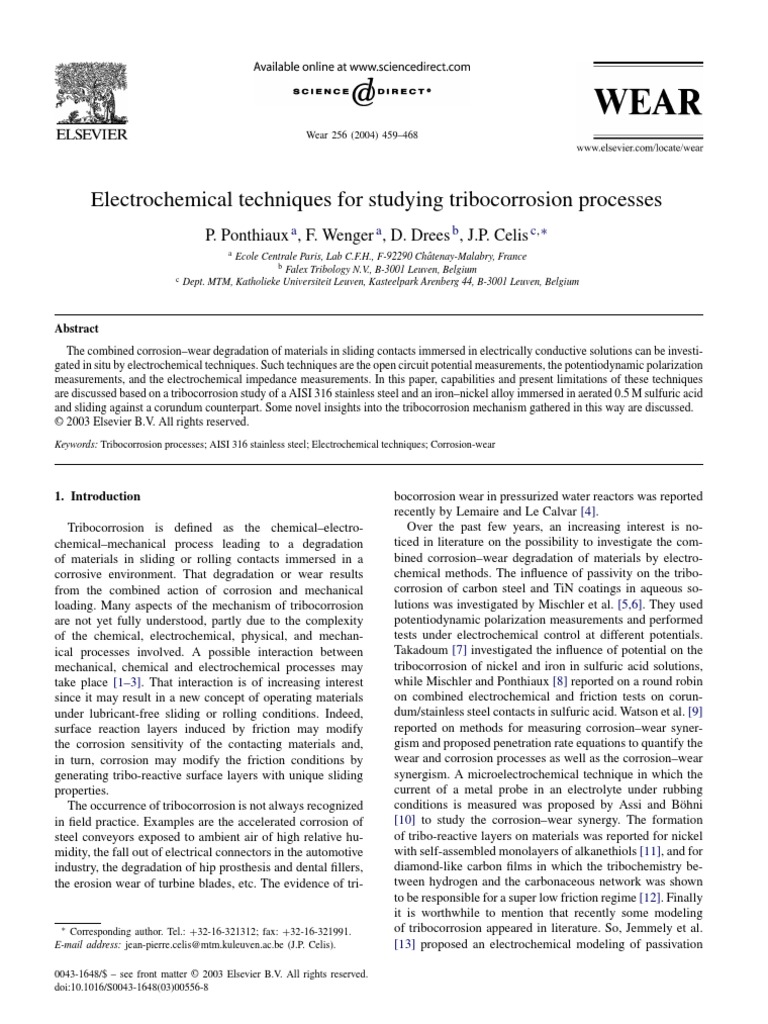 Electrochemical Techniques For Studying Tribocorrosion Processes | PDF
