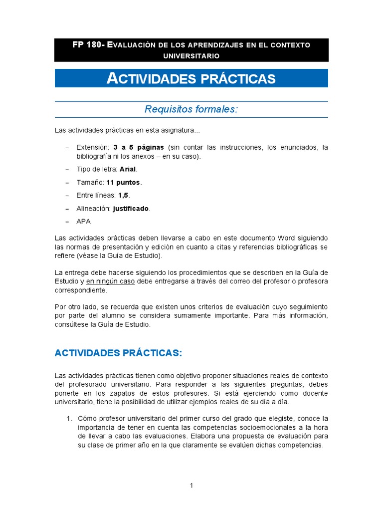 Ctividades Prácticas: Requisitos Formales | PDF | Evaluación | Cognición