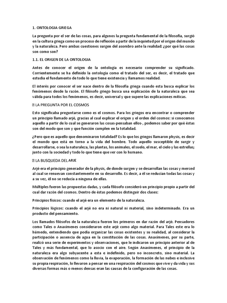 Ontología Griega: Orígenes y Principios | PDF | Ciencias sociales ...