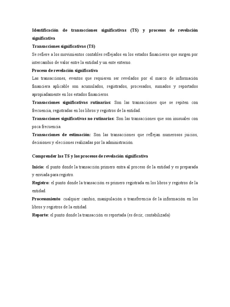 Identificación de Transacciones Significativas | PDF