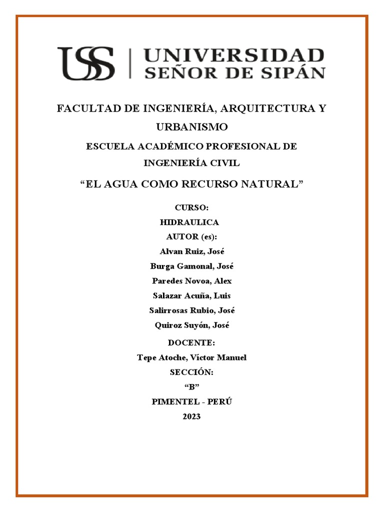 Grupo N°1 - El Agua Como Recurso Natural | PDF | Agua | Agua dulce