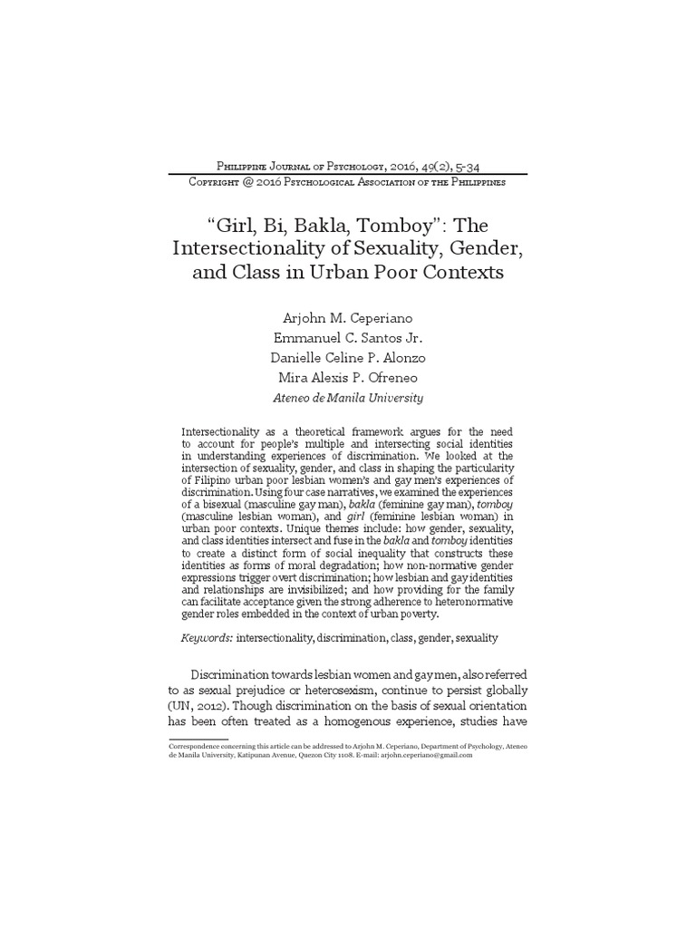 Girl Bi Bakla Tomboy The Intersectionality of Sexuality Gender and Class in Urban Poor Conte ...