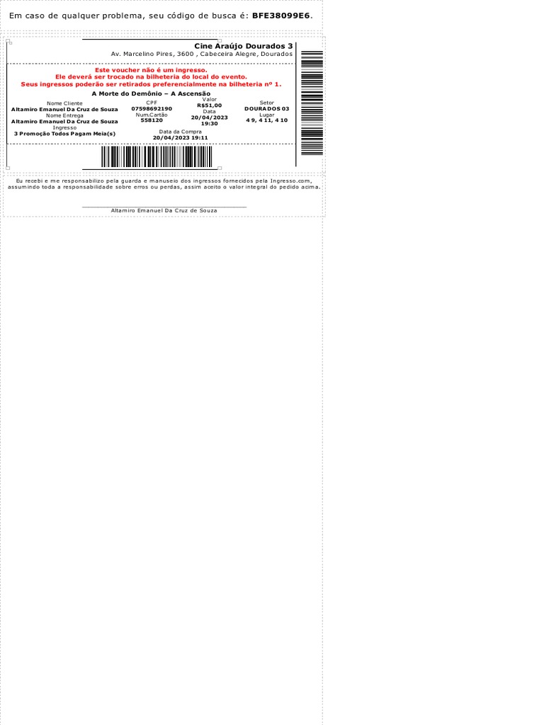 Modelo de Ingressos Cine Araujo | PDF