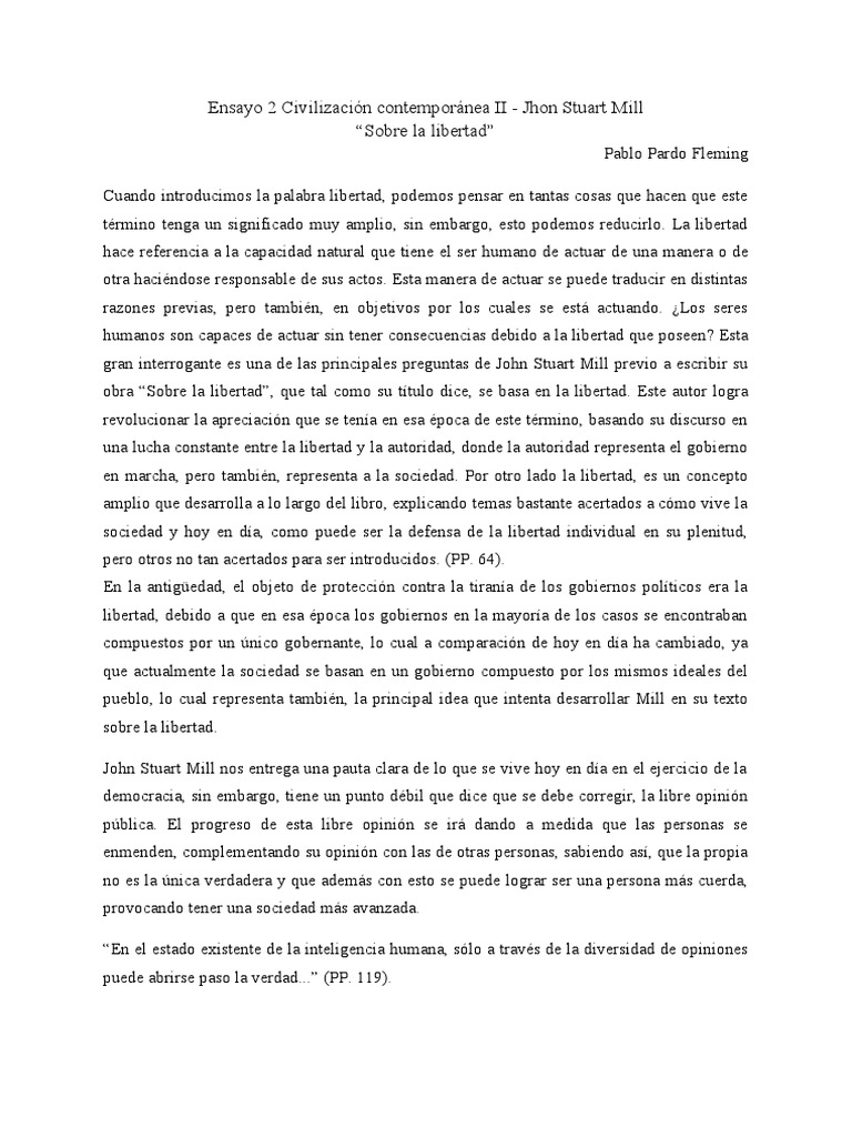 Ensayo "Sobre La Libertad" | PDF | Libertad | John Stuart Mill