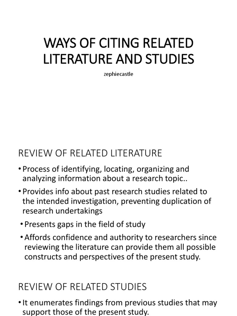 Ways of Citing Related Literature and Studies: Zephiecastle | PDF | Apa ...