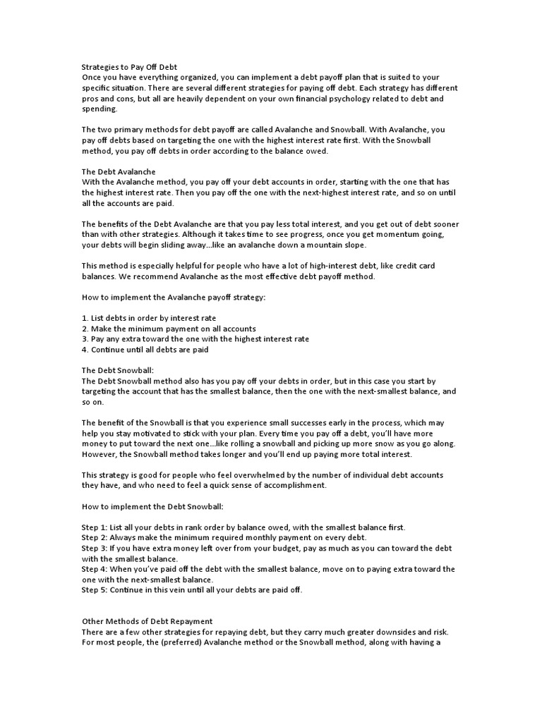 Debt Payoff Strategies Explained | PDF | Interest | Debt