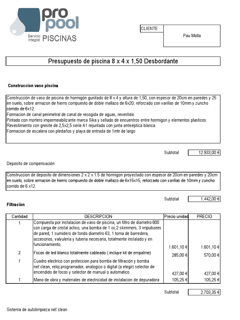 Presupuesto De Piscina