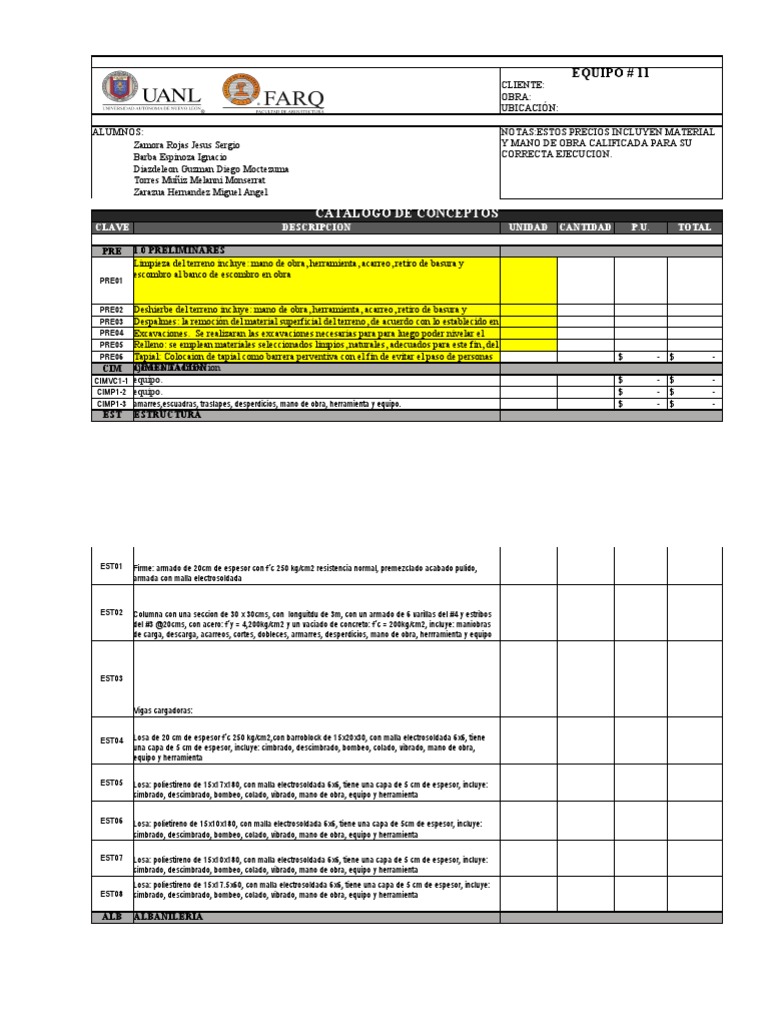 Formato Catalogo de Conceptos Eq. 11 | PDF