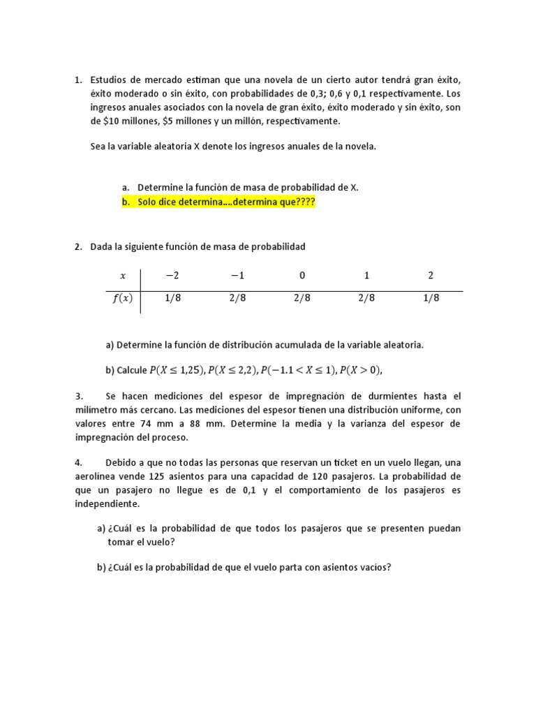 Tareas Probabilidades y Estadistica | PDF | Variable aleatoria | Teoría ...