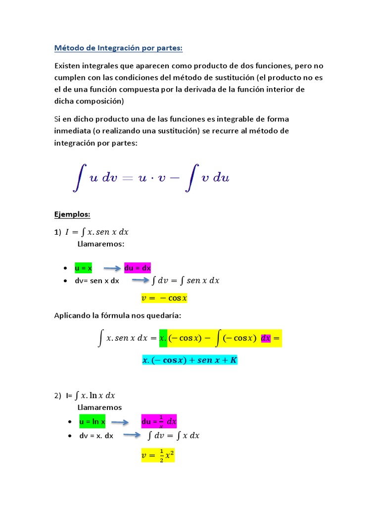 Integración por partes: Ejemplos y métodos | PDF