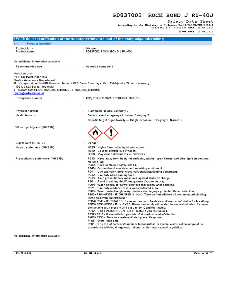 Rock Bond J Ru-40j | PDF | Dangerous Goods | Working Conditions