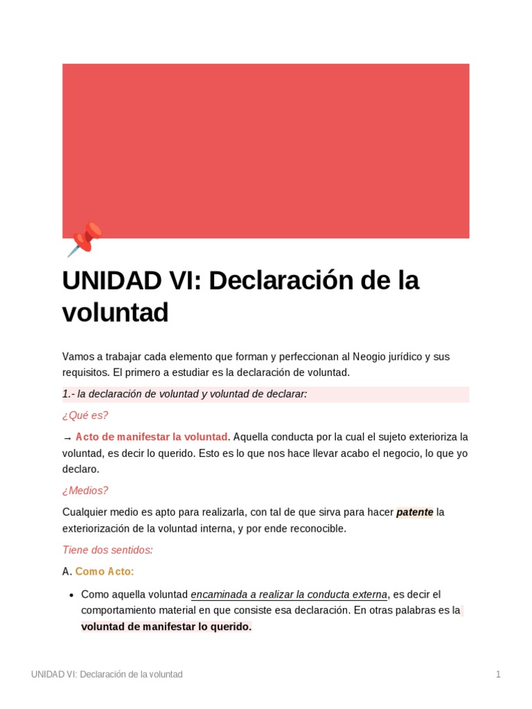UNIDAD VI Declaracin de La Voluntad | PDF
