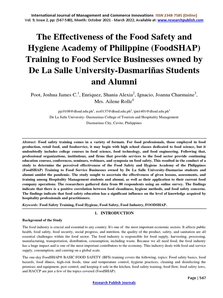 The Effectiveness of The Food-18022022-2 | PDF | Food Safety ...