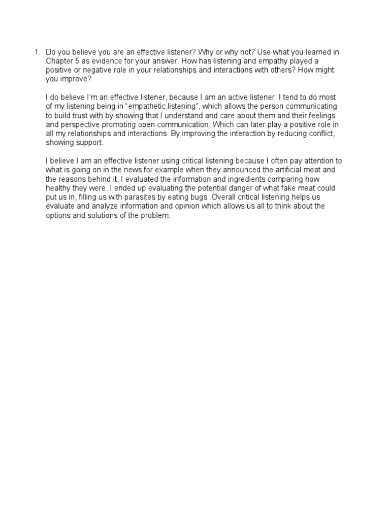 Eportfolio Reflection Listening Skills 3 | PDF