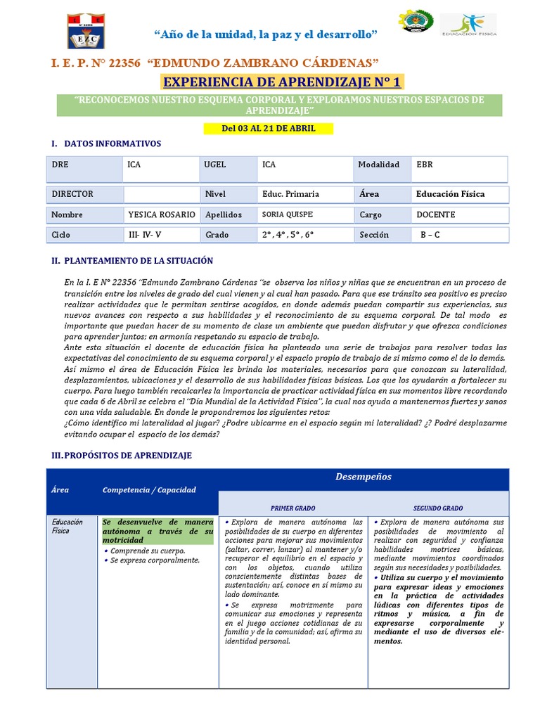 1 Esquema Corporal Iii Docx Nuevo Pdf Aprendizaje Las Emociones