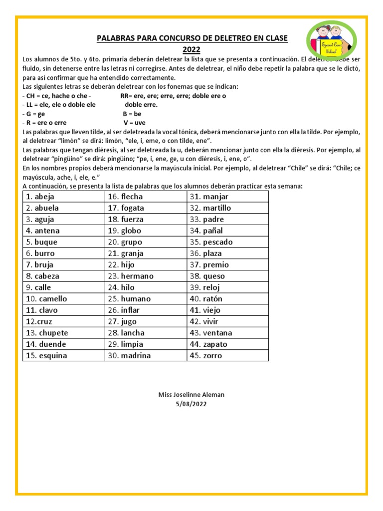 Deletreo Semana Del 8 Al 12 de Agosto | PDF