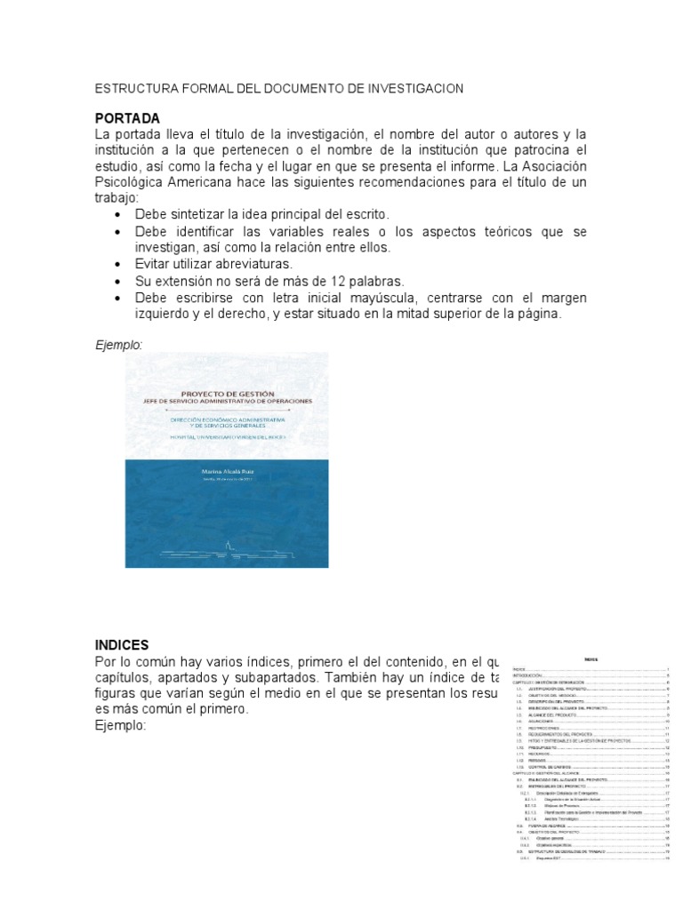 Estructura formal de un documento de investigación: Secciones, elementos y ejemplos de un ...