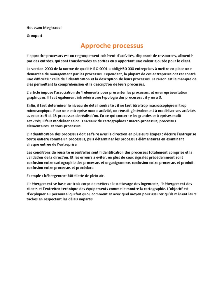 Approche Processus en Management Qualité | PDF | Affaires