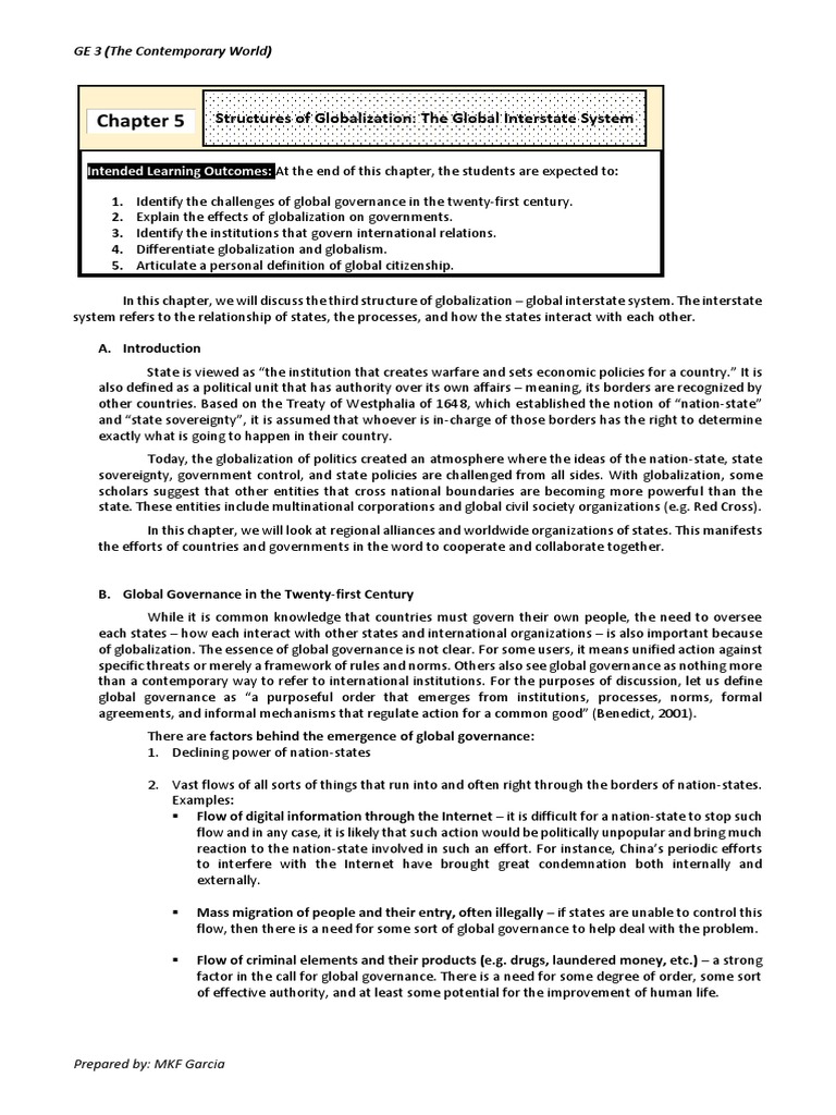 GE 3 Module 5 Structures of Globalization The Global Interstate System | PDF