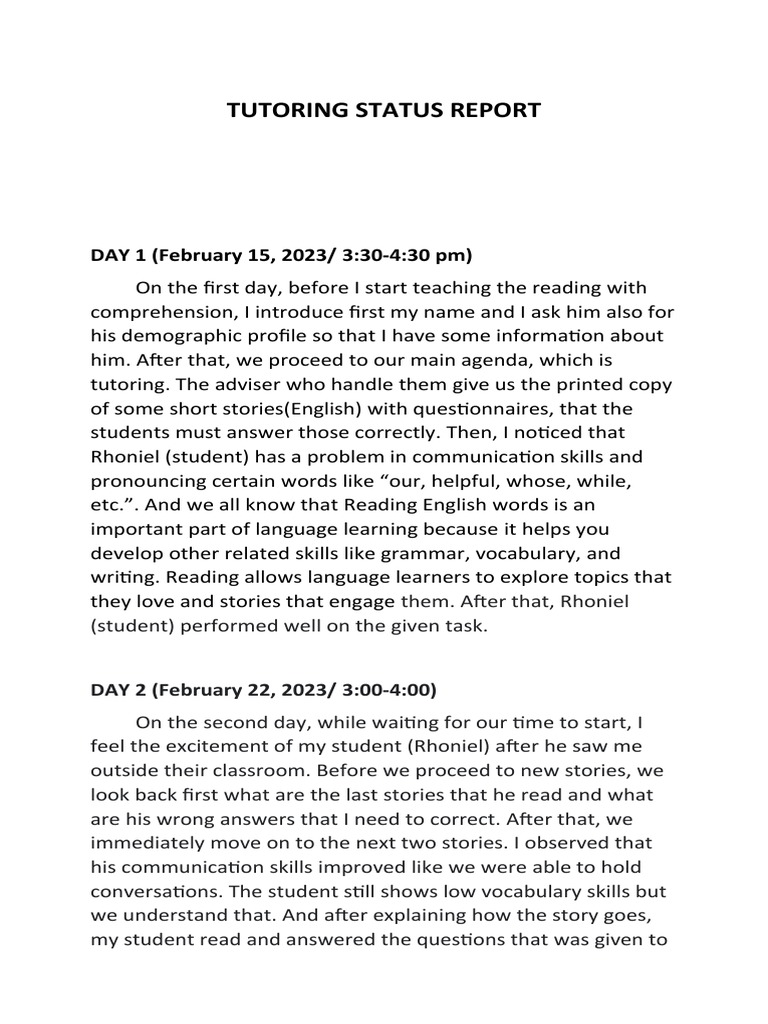 Tutoring Progress with Rhoniel | PDF | Language Arts & Discipline