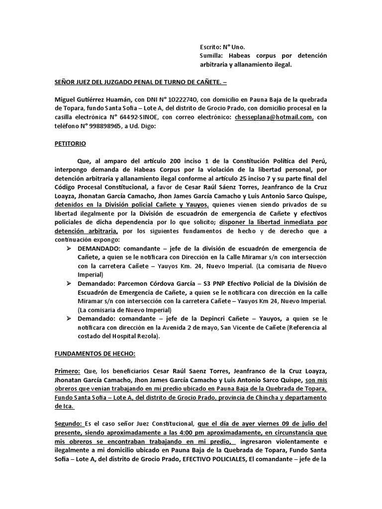 Escrito de Habeas Corpus | PDF