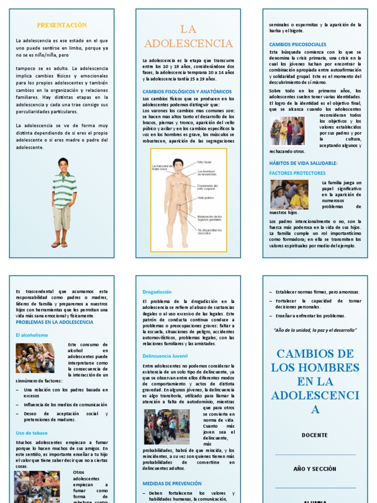 Triptico de Cambios en La Adolescencia | PDF | Adolescencia | La dependencia de sustancias
