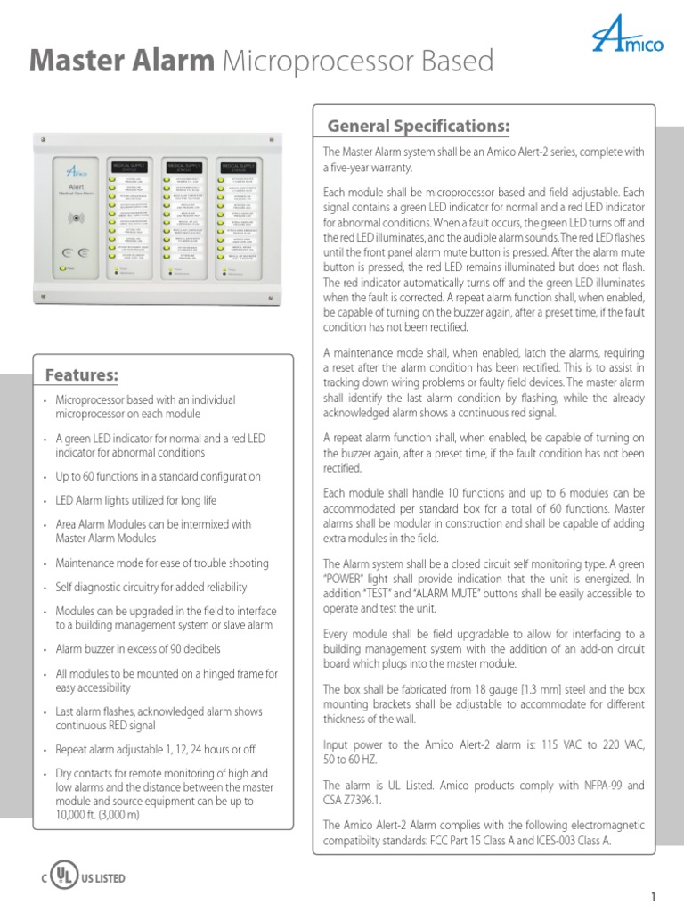 Amico Acp Alert 2 Master Alarm Specs | PDF | Light Emitting Diode ...