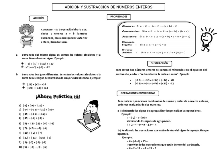 Ficha de Adicion y Sustraccion de Numeros Enteros | PDF Ficha de Adicion y Sustraccion de Numeros Enteros | PDF