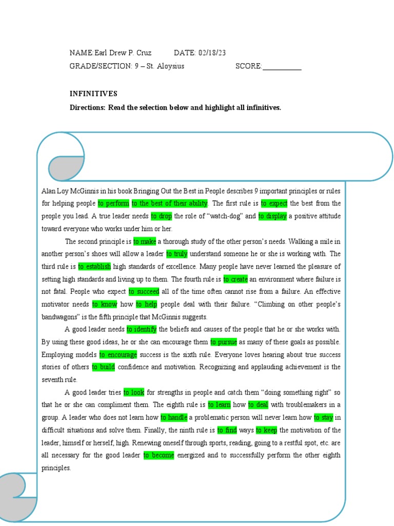 Infinitive Worksheet Pdf