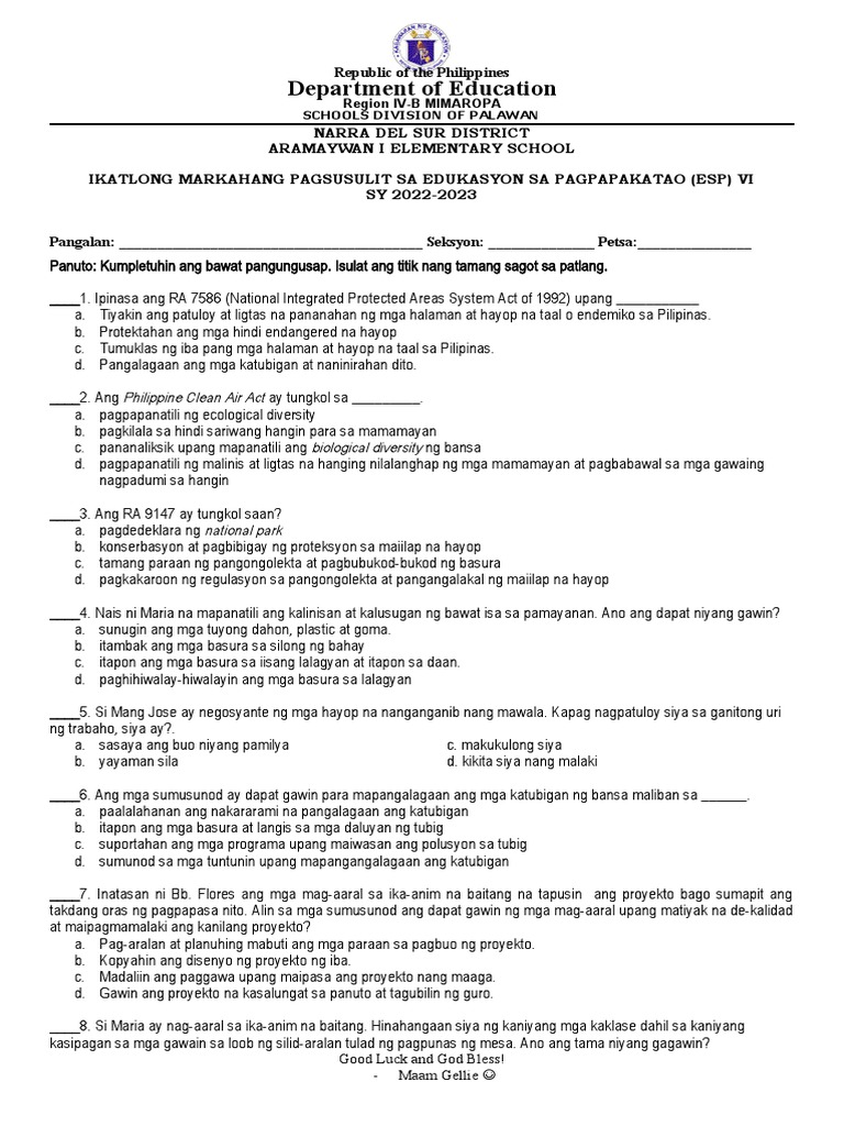 ESP 6 3rd Quarter | PDF