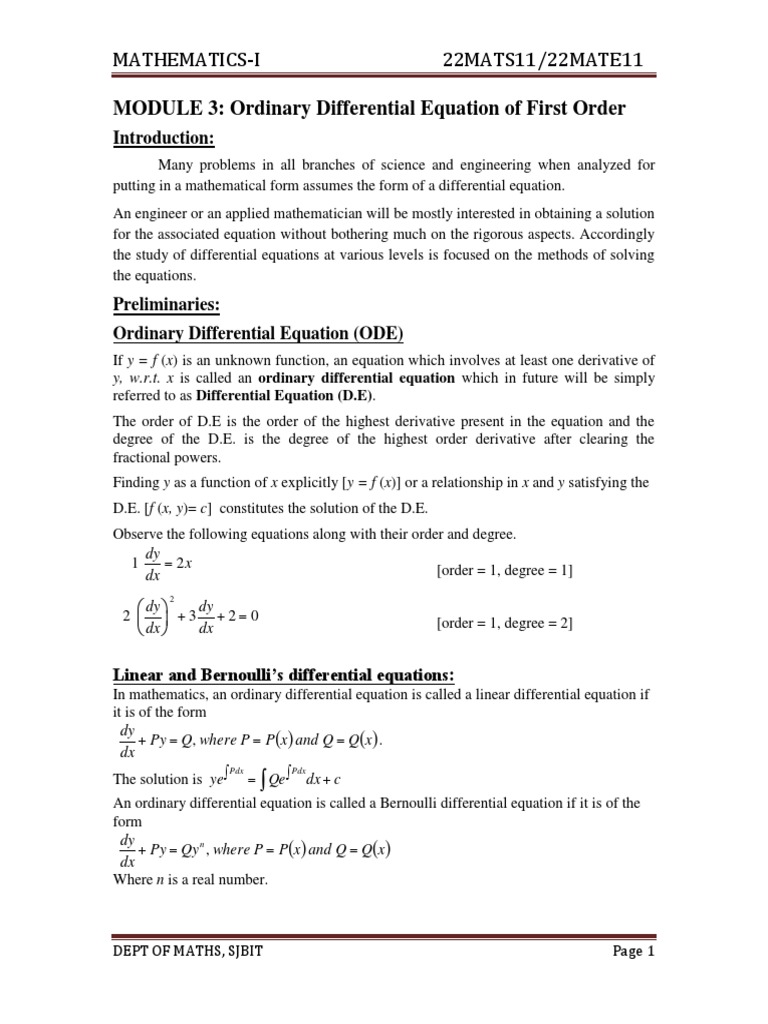 MODULE 3: Ordinary Differential Equation of First Order | PDF ...