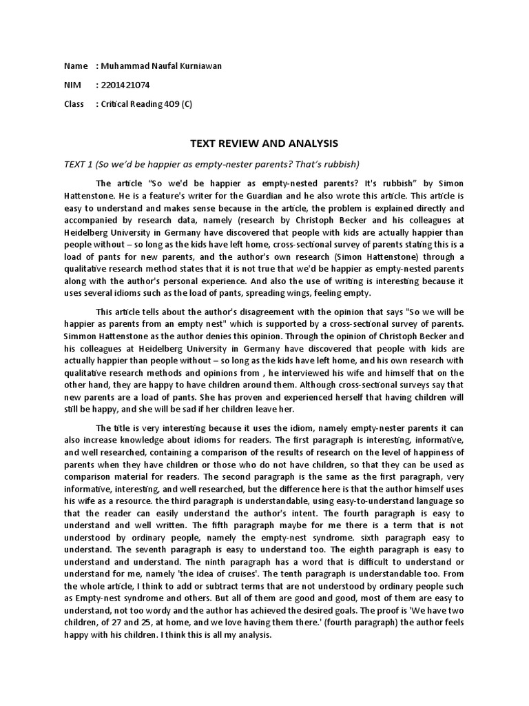 Critical Reading - Text Review and Analysis | PDF