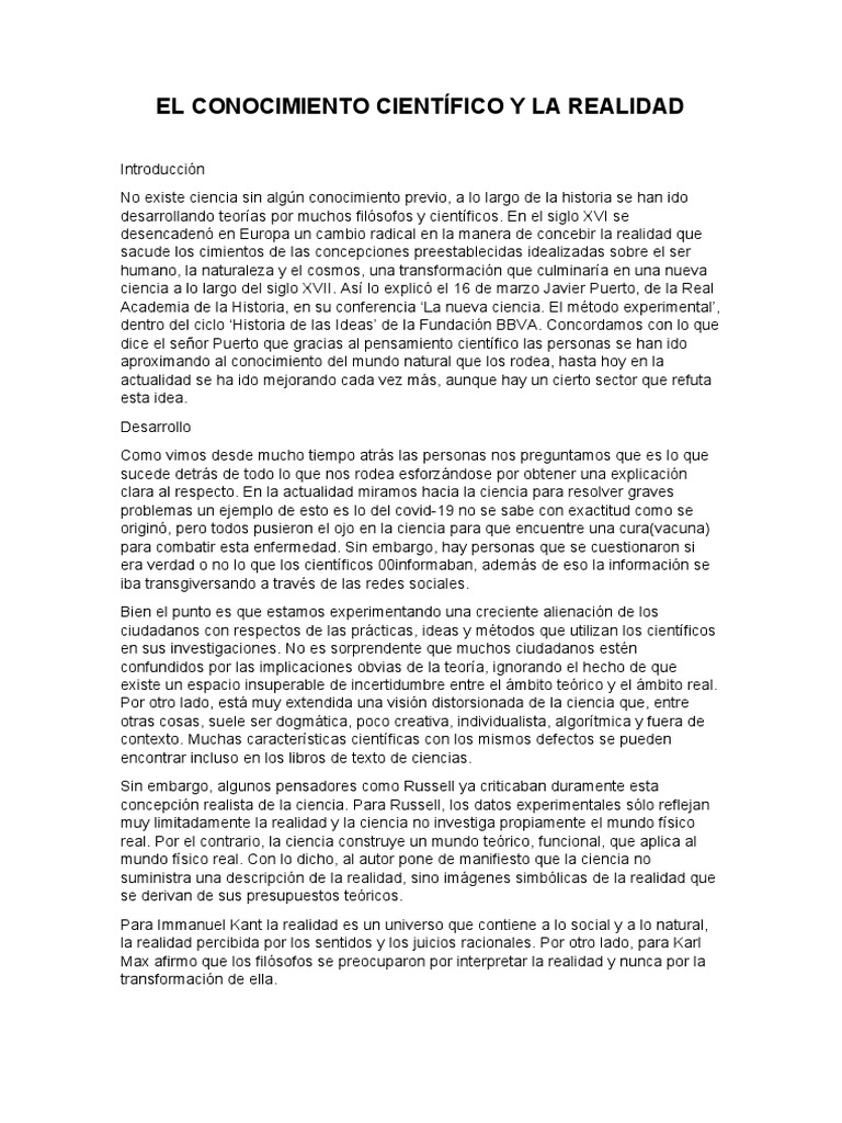 Ciencia y Realidad: Un Análisis Crítico | PDF | Conocimiento | Teoría