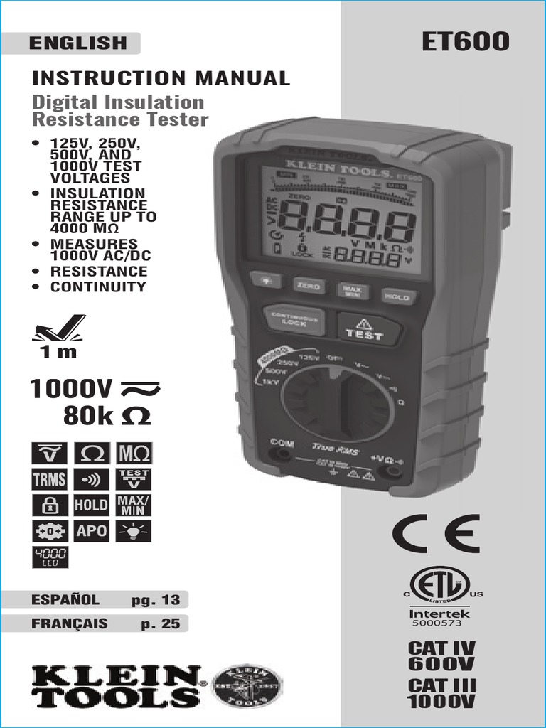 Et600 Manual Web B | PDF | Electrical Resistance And Conductance | Voltage