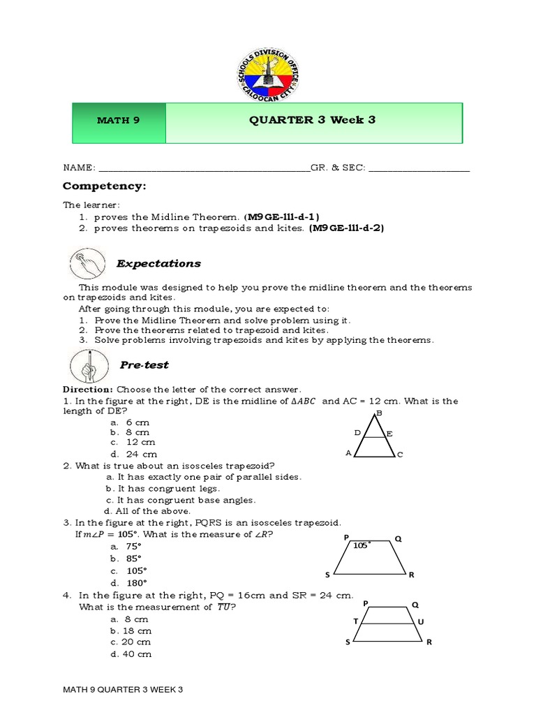 Math 9 Q3 Week 3 | PDF | Perpendicular | Geometric Shapes
