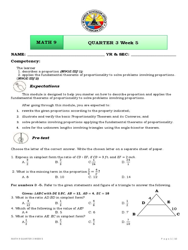 Math 9 Q3 Week 5 | PDF | Triangle | Ratio