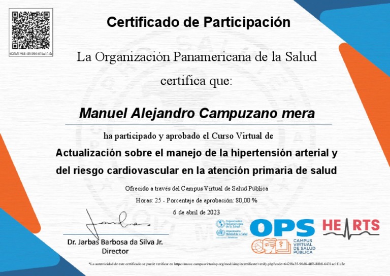 Certificado Ops de Hipertension | PDF
