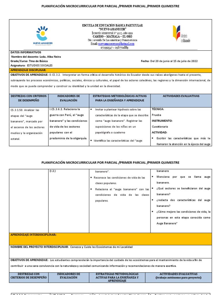 Planificación Microcurricular DE ESTUDIOS SOCIALES PRIMER PARCIAL | PDF Planificación Microcurricular DE ESTUDIOS SOCIALES PRIMER PARCIAL | PDF