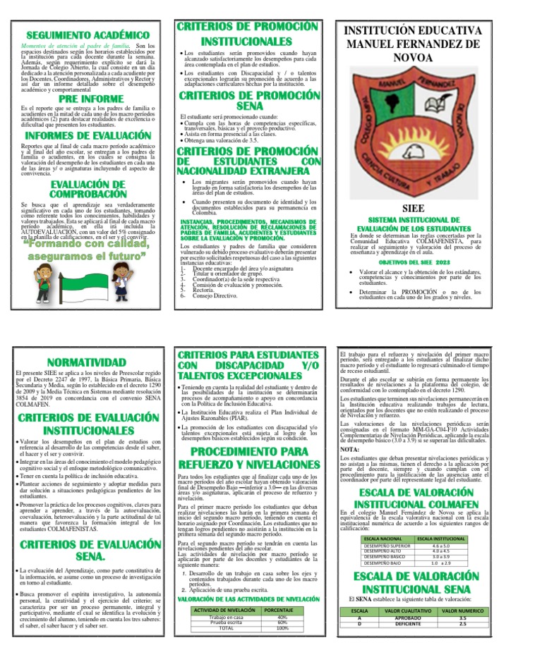 Folleto Siee Institucional 2023 | PDF | Evaluación | Plan de estudios