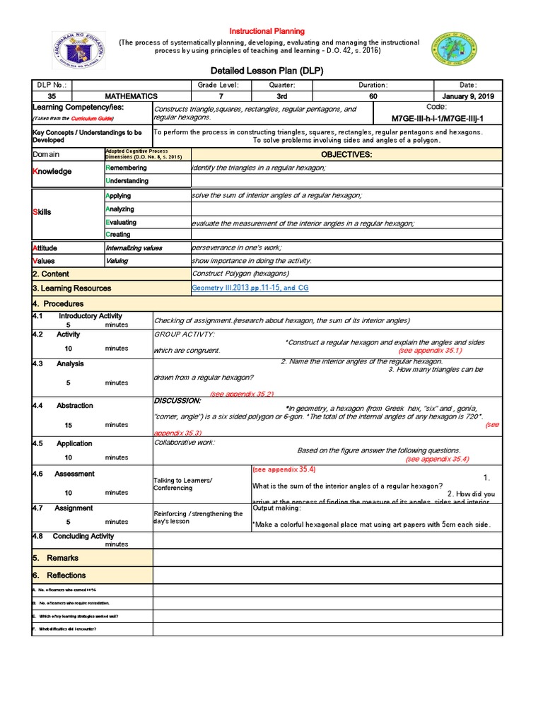 Detailed Lesson Plan (DLP) : Learning Competency/Ies: Code: M7Ge-Iii-H ...